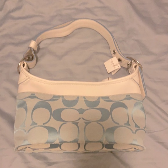 Coach | Bags | Coach Signature Jacquard Purse Sky Blue And White | Poshmark
